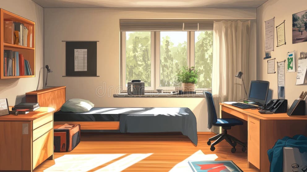 Dorm Room in the Sun. Minimalist Study Area with Natural Light Stock ...