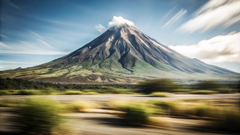 A Dormant Volcano with Jagged Peaks, Surrounded by a Barren Desert ...
