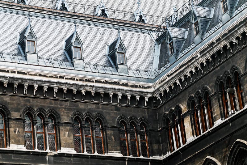 Windows on the Roofs of Gothic Building Stock Photo - Image of town ...