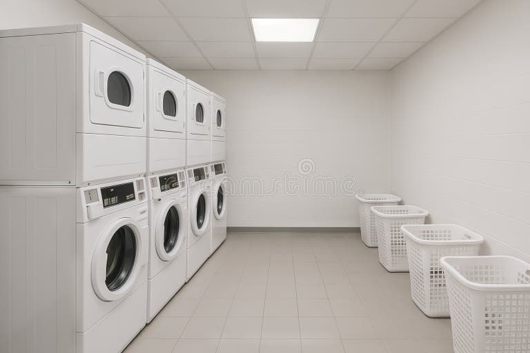 Dormitory Laundry Room with Modern Washers and Dryers in a Clean ...