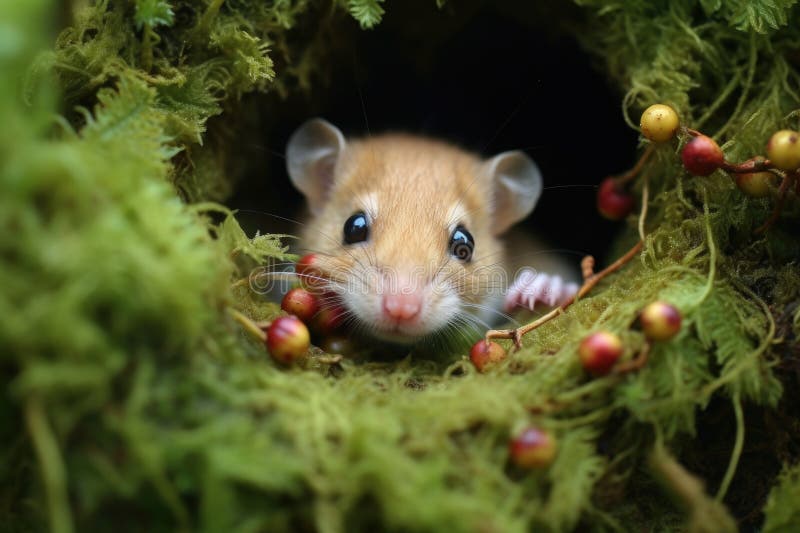 A Dormouse Nestled in a Mossy Burrow Stock Image - Image of wildlife ...