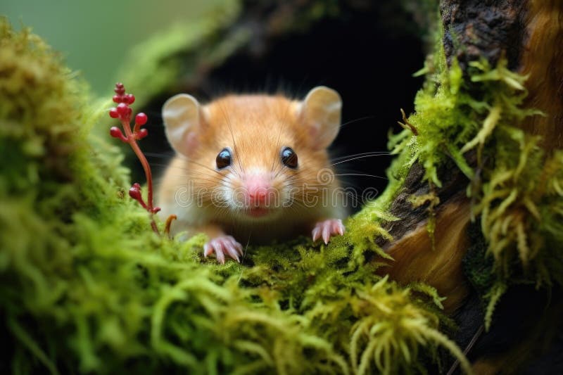 A Dormouse Nestled in a Mossy Burrow Stock Image - Image of forest ...