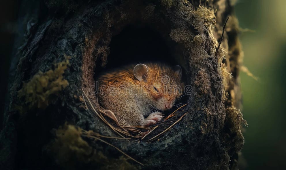Dormouse Sleeping Inside a Hollow Tree during Hibernation. Stock Photo ...