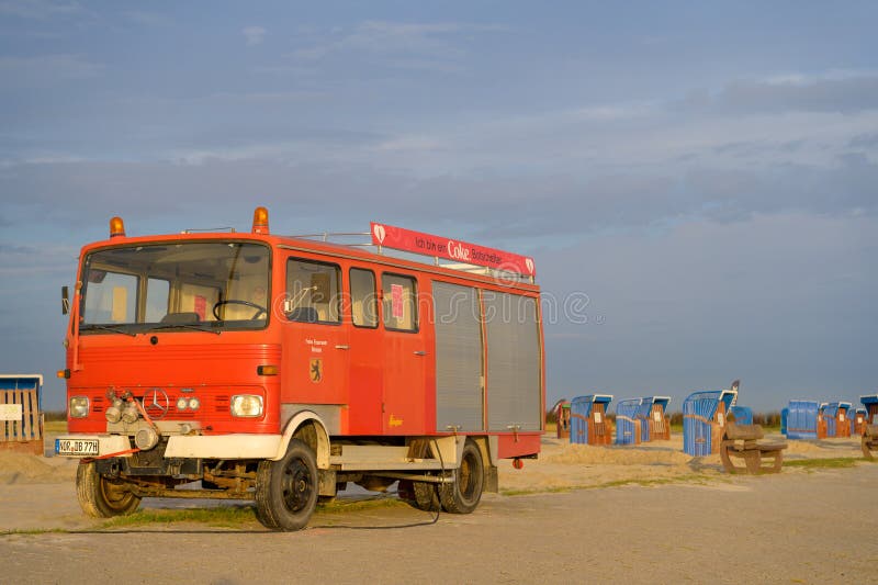 Old Fire Engine Converted into a Sales Stand on the Beach by the Sea in ...