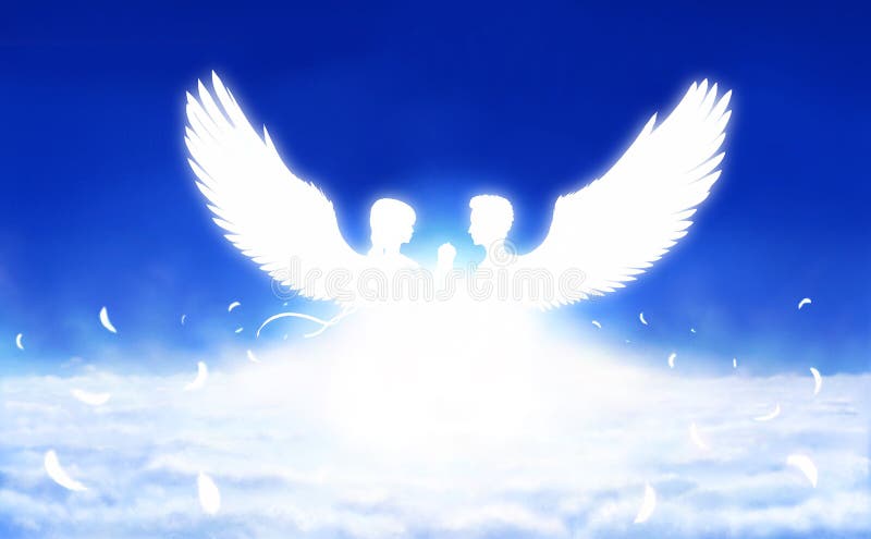 Dos ángeles en luz del sol stock de ilustración. Ilustración de amor ...