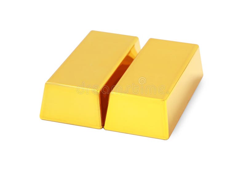 Dos Barras Doradas Brillantes Aisladas En Blanco Foto de archivo ...