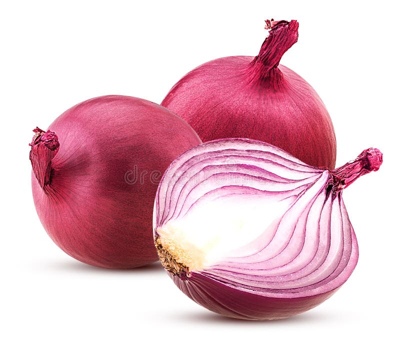 Cebolla Roja Con El Corte Por La Mitad Aislado En El Fondo Blanco ...