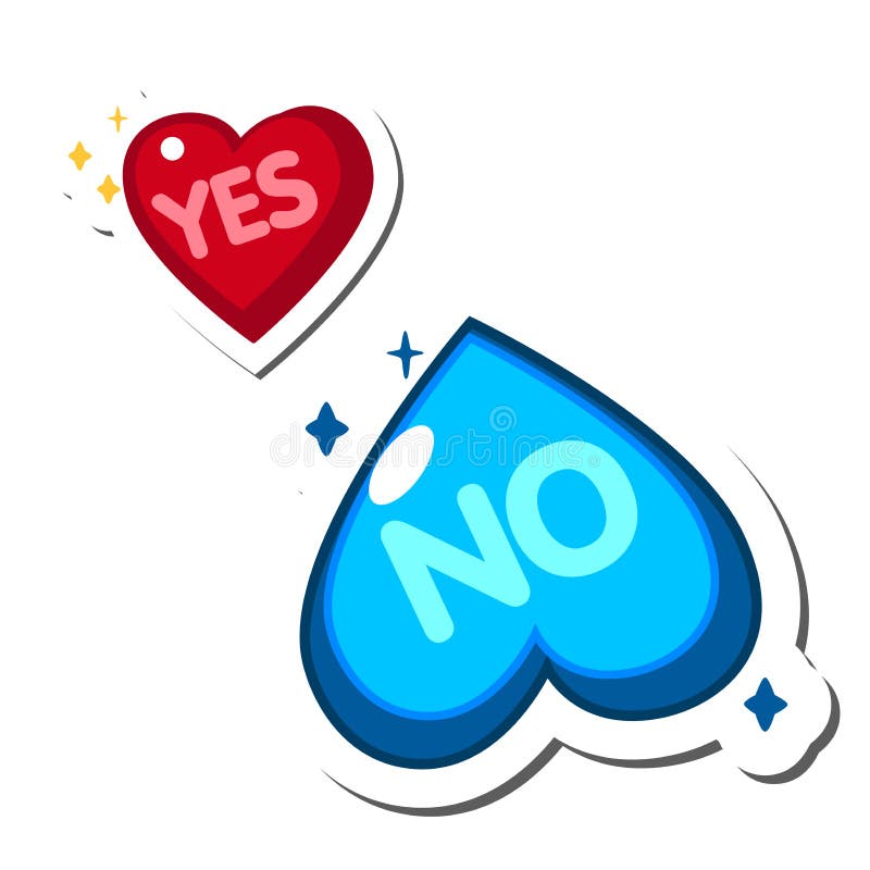 Dos Corazones, Azules Y Rojos Sí Y No Stock de ilustración ...