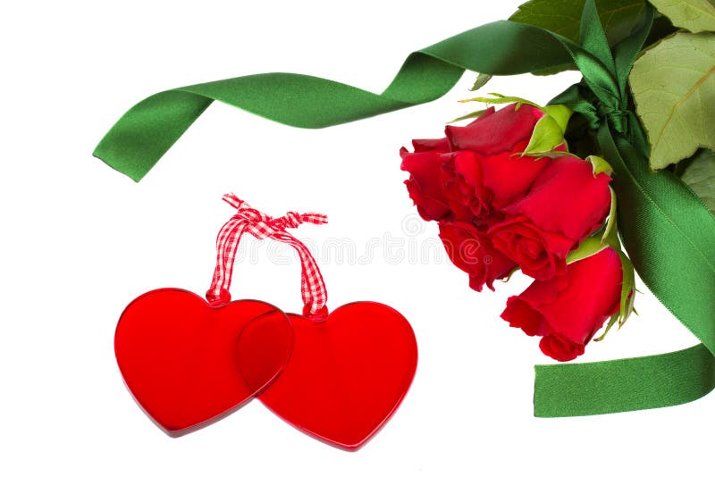 Dos Corazones De Cristal Con Las Rosas Rojas Imagen de archivo - Imagen ...
