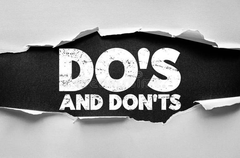 DOS and DONTS Text in Bold Cracked Style Visible through Torn Paper Surface. Conceptual Reminder ...