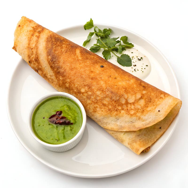Dosa Indian Food with Chutney Isolated on White Background Stock ...