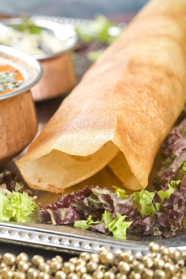 Dosa with Sambhar and Chutney Stock Image - Image of dosai, indian ...