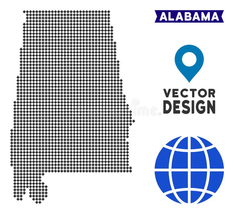 Pixel Alabama State Map stock vector. Illustration of cartography ...