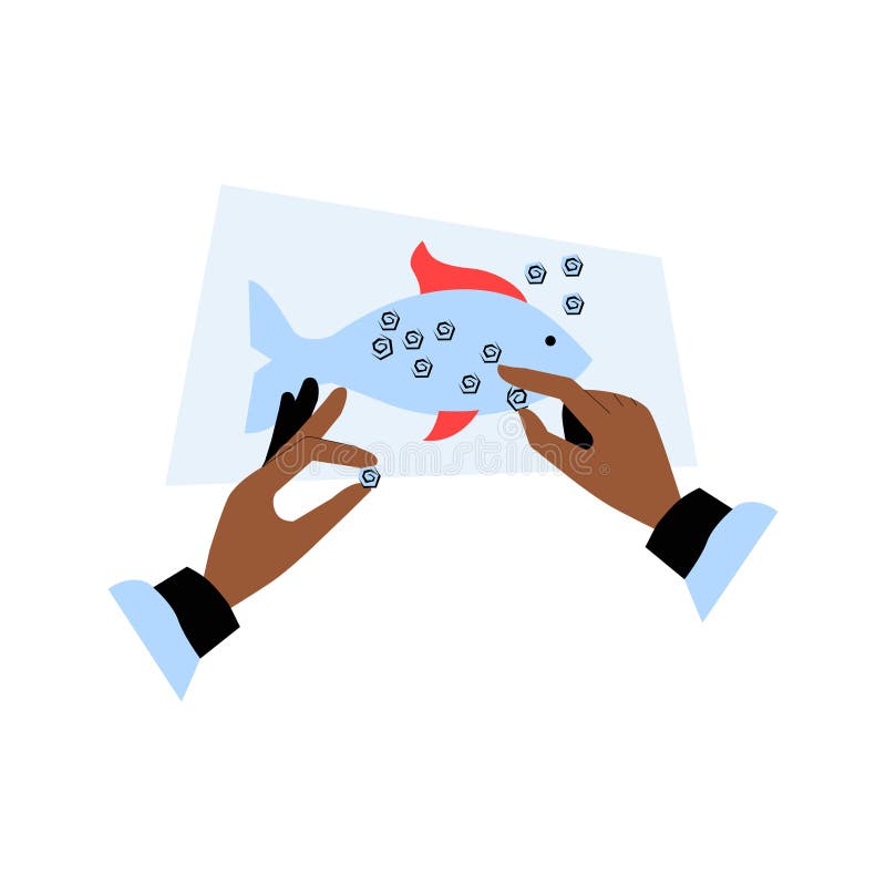 Dot Art of Fish with Hands Placing Dots in Flat Vector Illustration ...