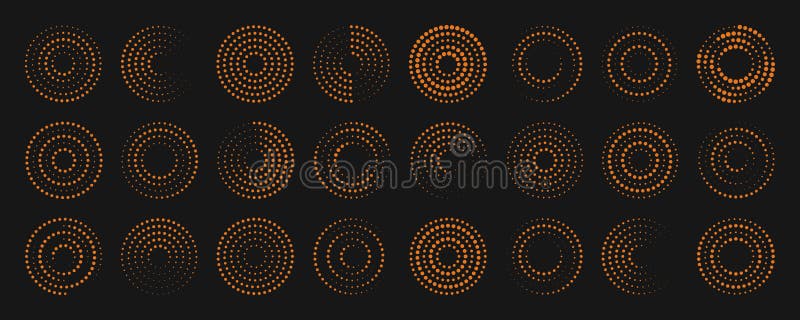 Dot Circle Pattern. Orange Round Halftone Dot Patterns. Spiral ...
