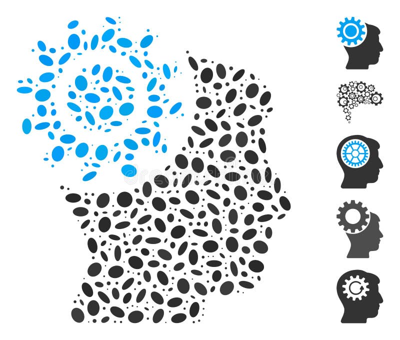 Dot Collage Brain Gear stock illustration. Illustration of icon - 174895006