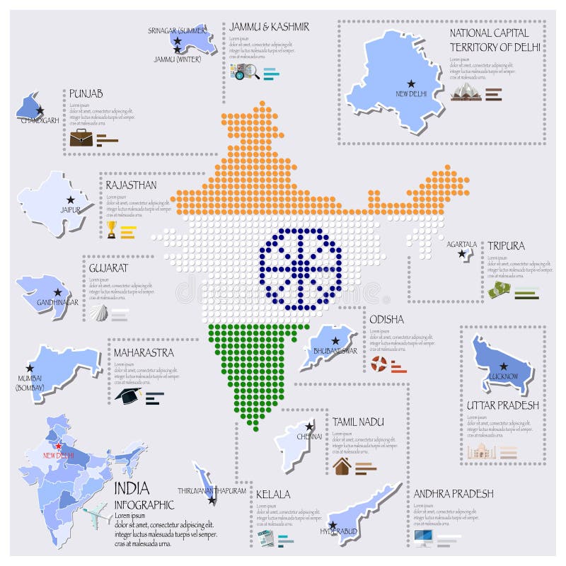 Dot and Flag Map of India Infographic Design Stock Vector ...