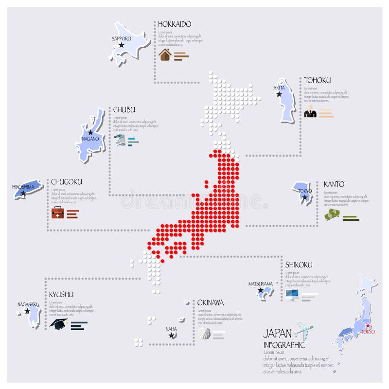 Dot and Flag Map of Japan Infographic Design Stock Vector ...