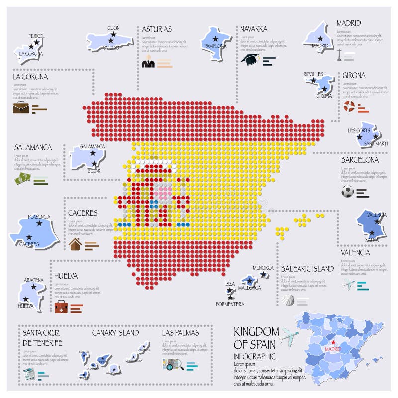 Dot and Flag Map of Spain Infographic Design Stock Vector ...