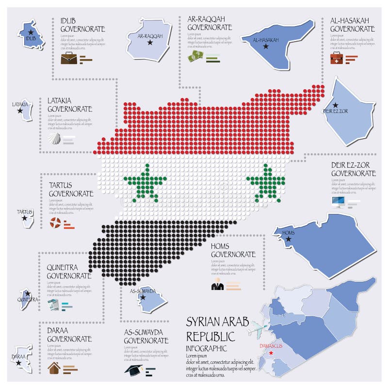 Dot and Flag Map of Syrian Arab Republic Infographic Stock Vector ...