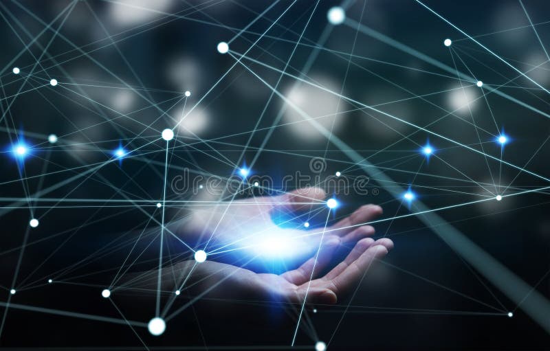 Flying Network Connection Interface 3D Rendering Stock Illustration ...