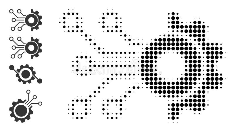 Dotted Halftone Gear Circuit Icon and Bonus Icons Stock Vector ...