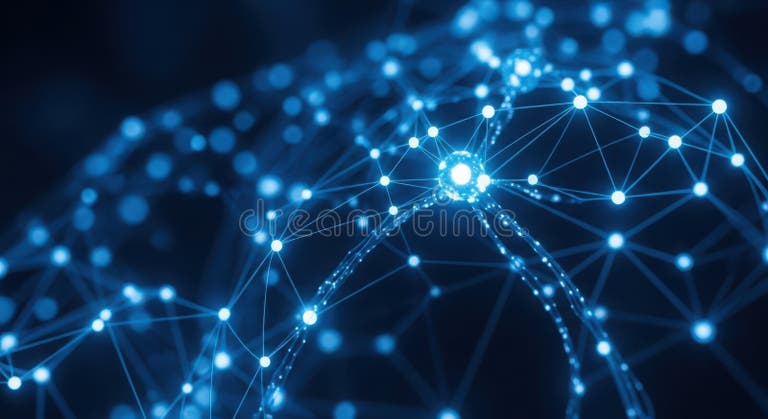 Abstract Dot and Line Connection Network Data Transmission Concept on Dark Background Artificial ...