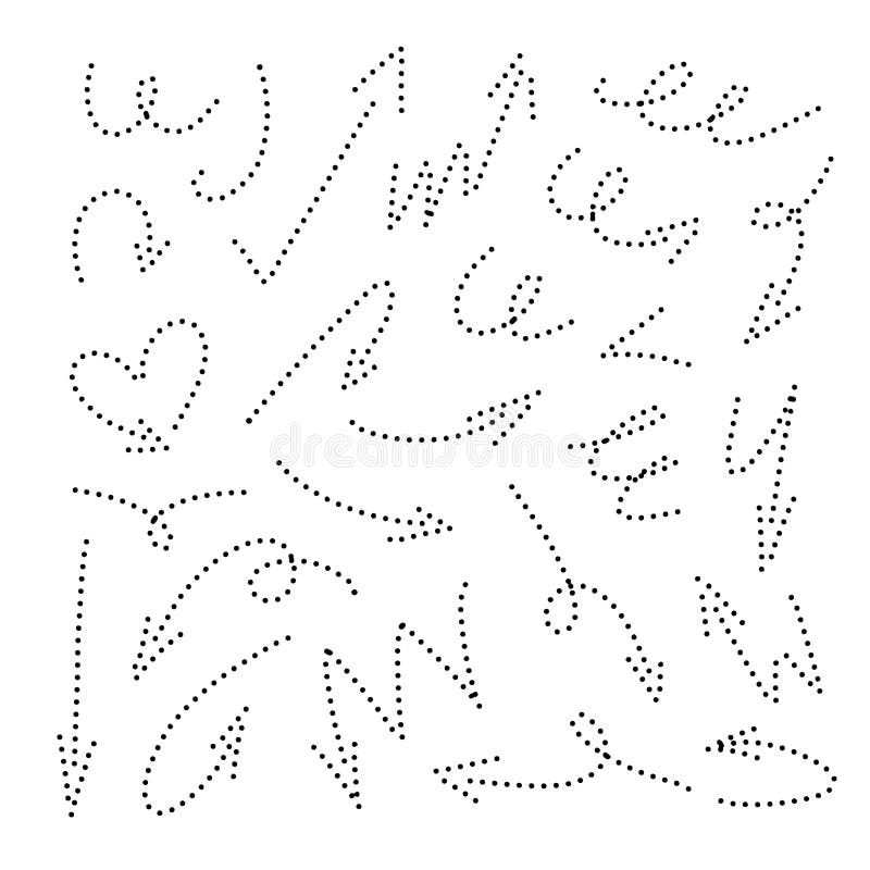 Dot Lines, Doodle Dash Pointers. Hand Drawn Curve Abstract Lines. Dot ...