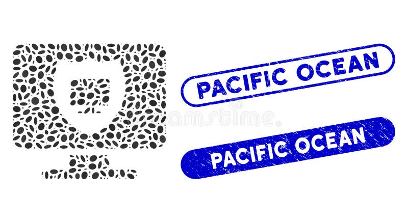 Dot Mosaic Computer Shield with Distress Pacific Ocean Stamps Stock ...