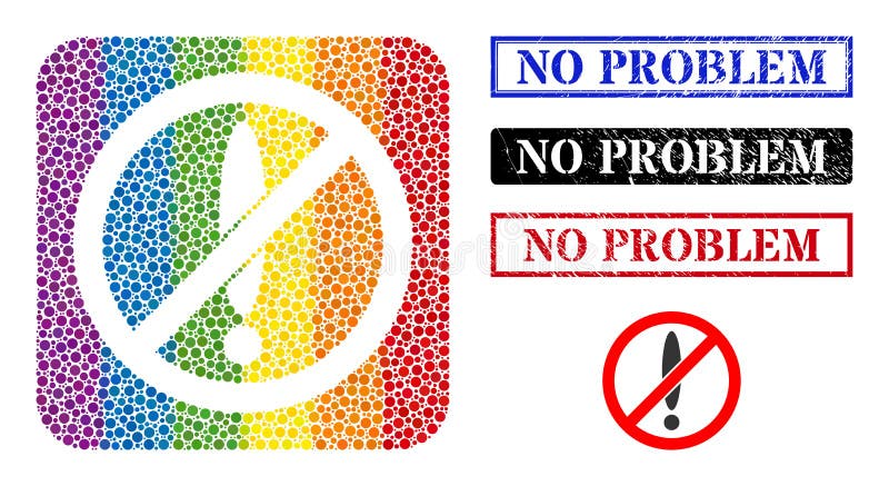 Rubber No Problem Stamp Seal and Dot Mosaic No Problem Hole Icon for ...