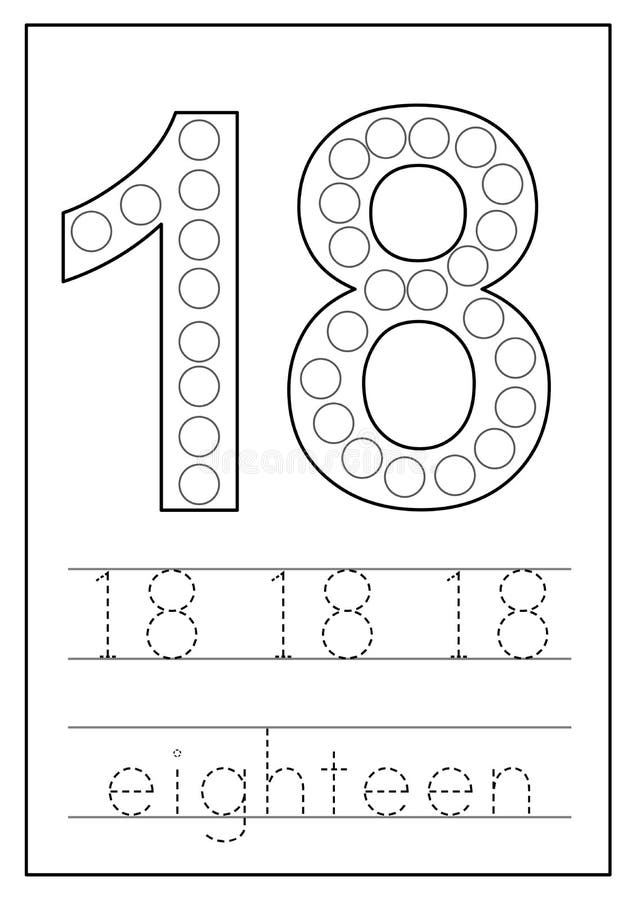 Learning Numbers for Kids. Number Eighteen. Math Worksheet. Stock ...
