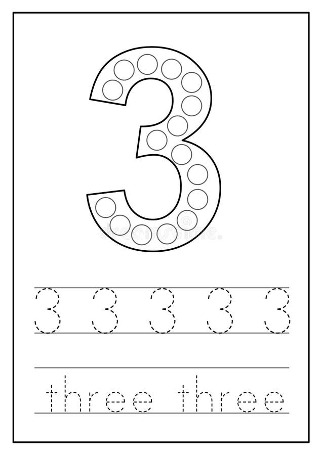 Learning Numbers for Kids. Number Three. Math Worksheet. Stock Vector ...
