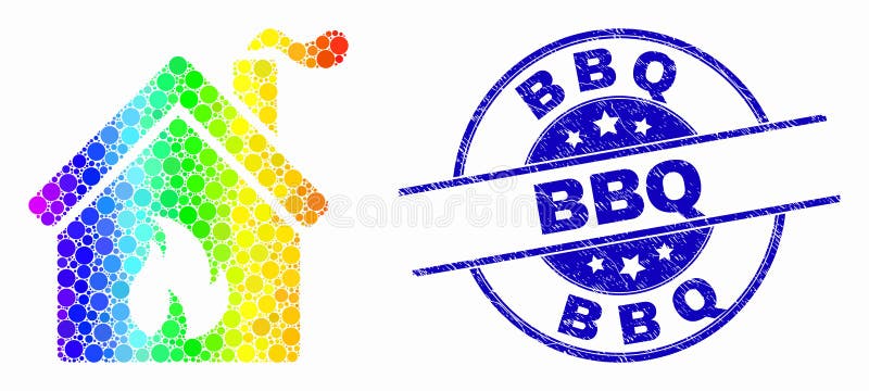 Vector Spectral Dotted Kitchen Building Icon and Distress BBQ Stamp ...