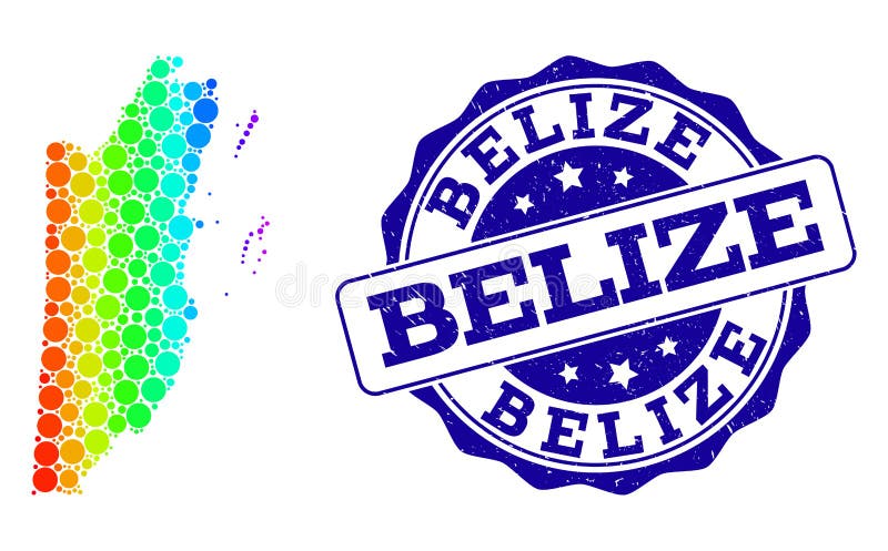 Dotted Rainbow Map of Belize and Grunge Stamp Seal Stock Vector ...