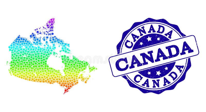 Dot Rainbow Map of Canada and Grunge Stamp Seal Stock Vector ...