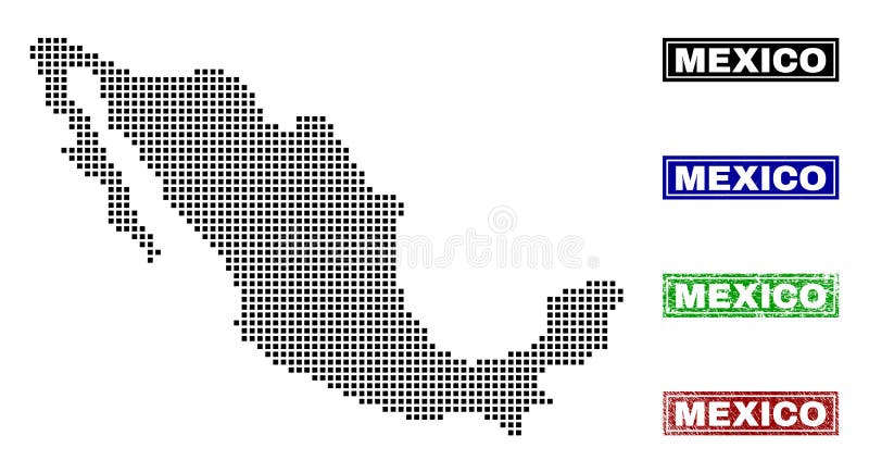 Mexico Map in Dot Style with Grunge Title Stamps Stock Vector ...