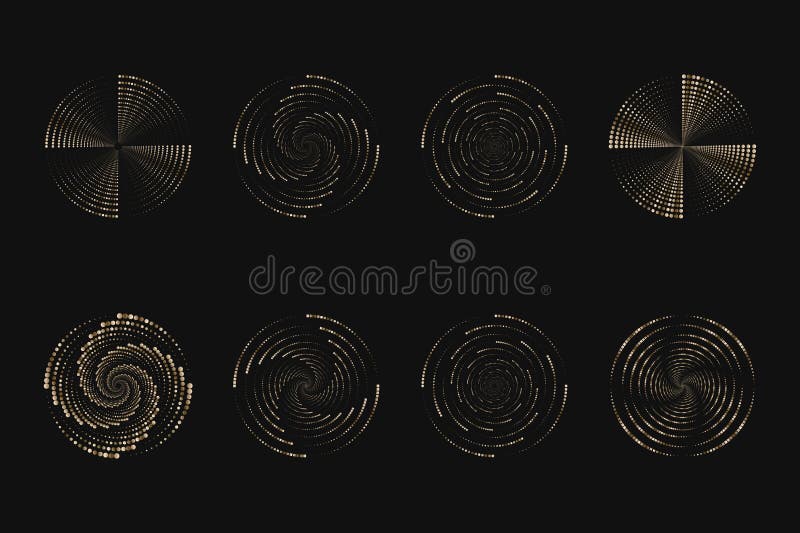 Dot Vortex Halftone Set on Dark. Abstract Futuristic Digital Technology Logo Elements Stock ...