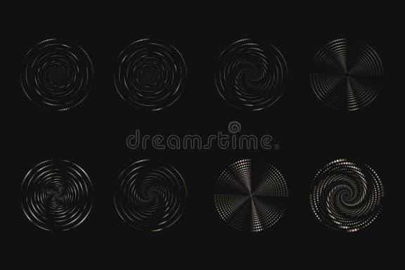 Dot Vortex Halftone Set on Dark. Abstract Futuristic Digital Technology Logo Elements Stock ...