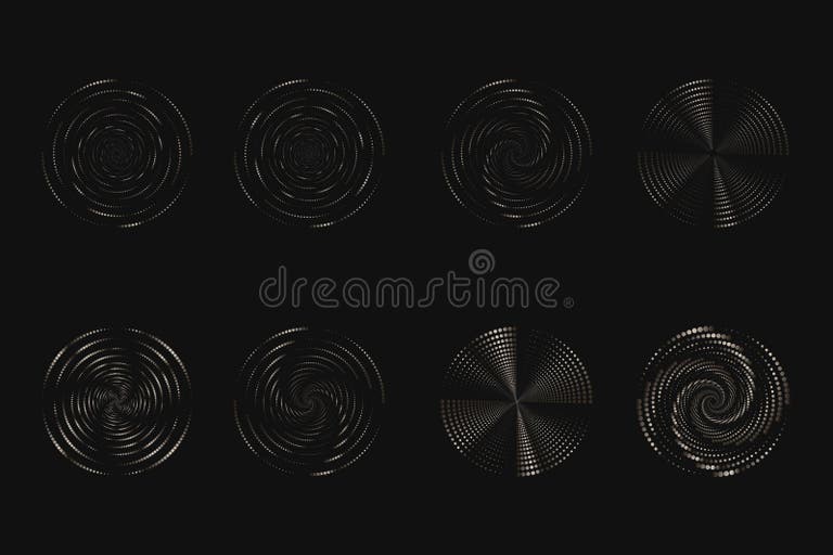 Dot Vortex Halftone Set on Dark. Abstract Futuristic Digital Technology Logo Elements Stock ...