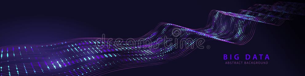 Dots Big Data on Wavy Way Flow Quantum Computing. Futuristic Digital ...