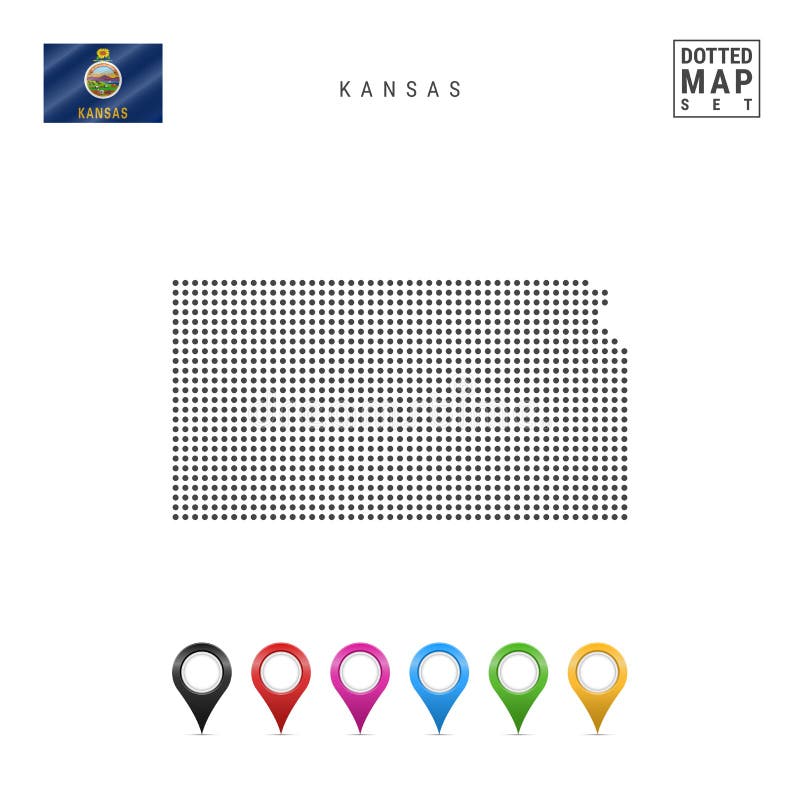 Dots Pattern Vector Map of Kansas. Stylized Silhouette of Kansas. Flag ...