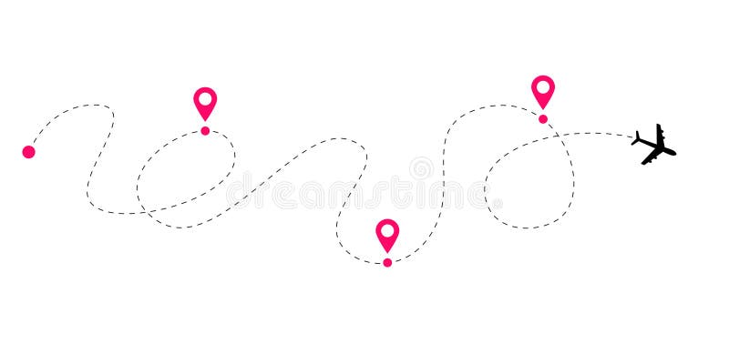 Dotted Airplane Flight Routes with Tracking Paths and Curved Dash Lines ...