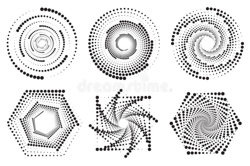 Dotted Circles Pattern. Abstract Half Tone Graphic Set. Circular ...