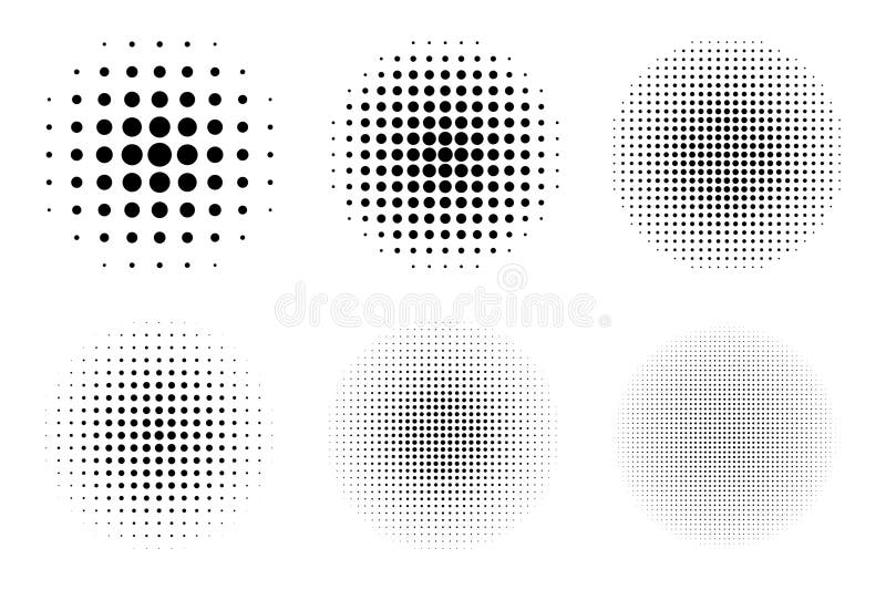 Dotted Circles Set, Round Shapes with Halftone Effect, Dot Elements ...