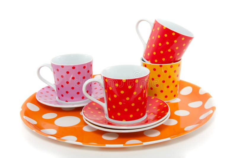 Dotted cups and saucers stock photo. Image of kitchen - 14477976