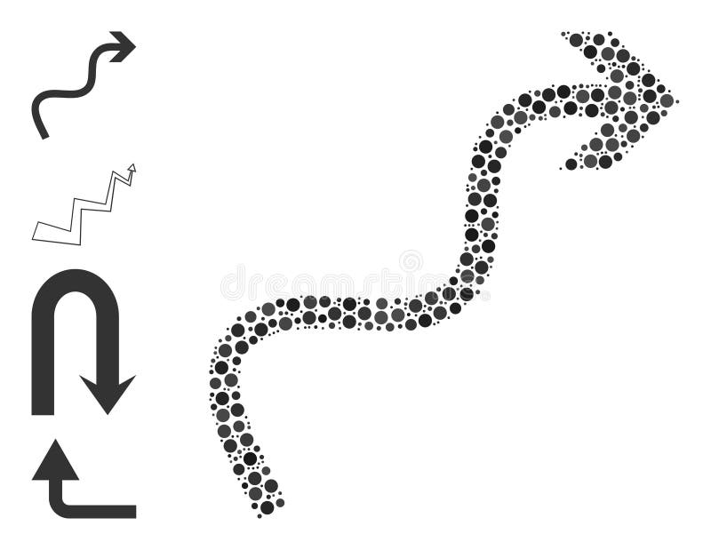 Dotted Curve Arrow Composition of Round Dots with Bonus Icons Stock ...