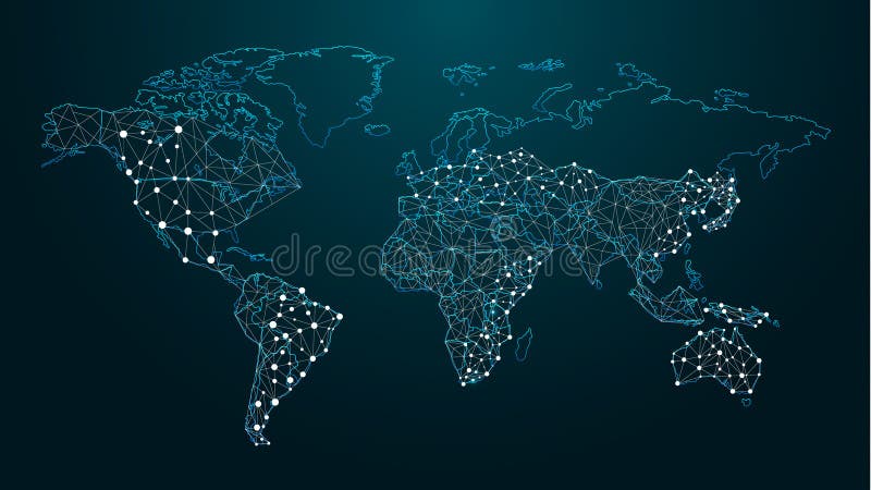 Dotted Digital Map of the World on Blue Background Stock Illustration ...