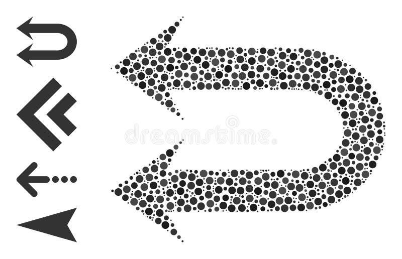 Dotted Double Left Arrow Mosaic of Circles and Bonus Icons Stock Vector ...