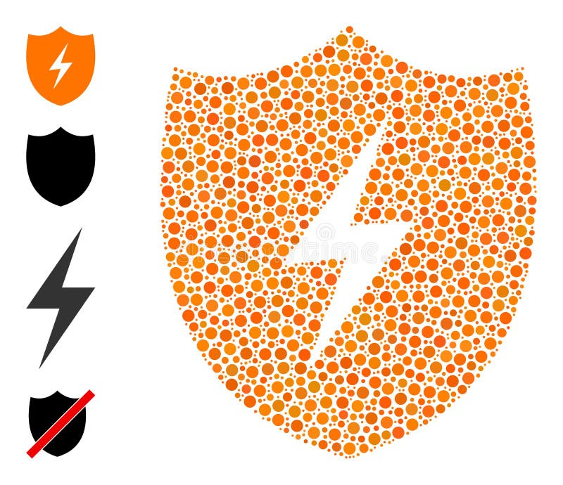 Dotted Electric Shield Mosaic of Circles and Other Icons Stock ...