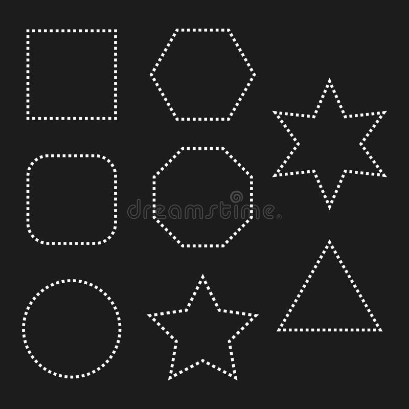 Dotted Geometric Shapes. Dashed Outline Forms. Abstract White Shapes ...